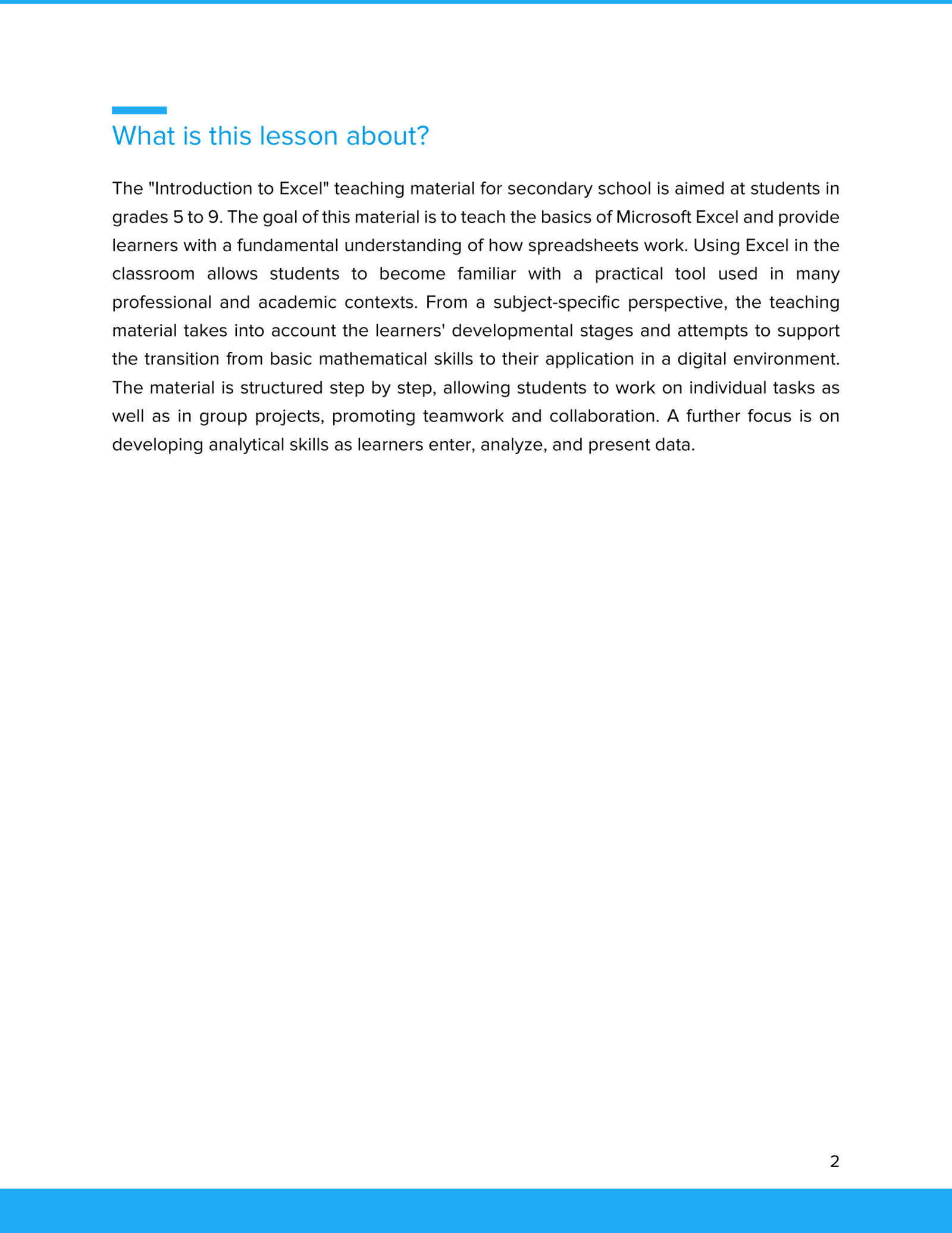 Unterrichtsmaterial: Learning Excel Basics - Lehrer-Online