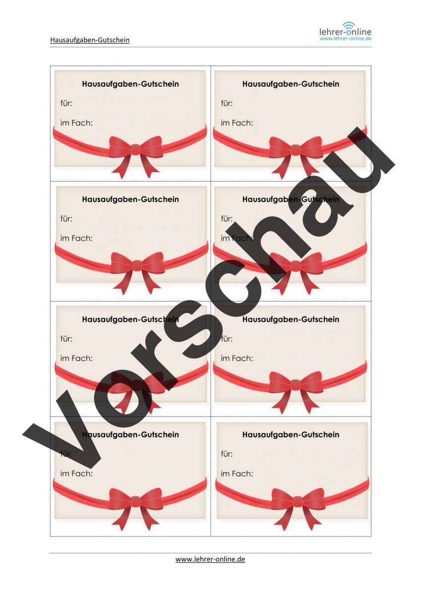 4 Kopiervorlagen: Hausaufgaben-Gutscheine | Lehrer-Online 4 Kopiervorlagen: Hausaufgaben-Gutscheine | Lehrer-Online